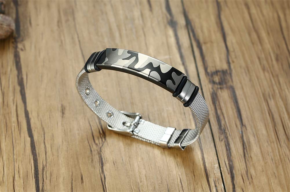 MPRAINBOW Stainless Steel Adjustable Net Wristband Soldier Camouflage Bracelet Army Special Forces Bracelet Camouflage Jewerly