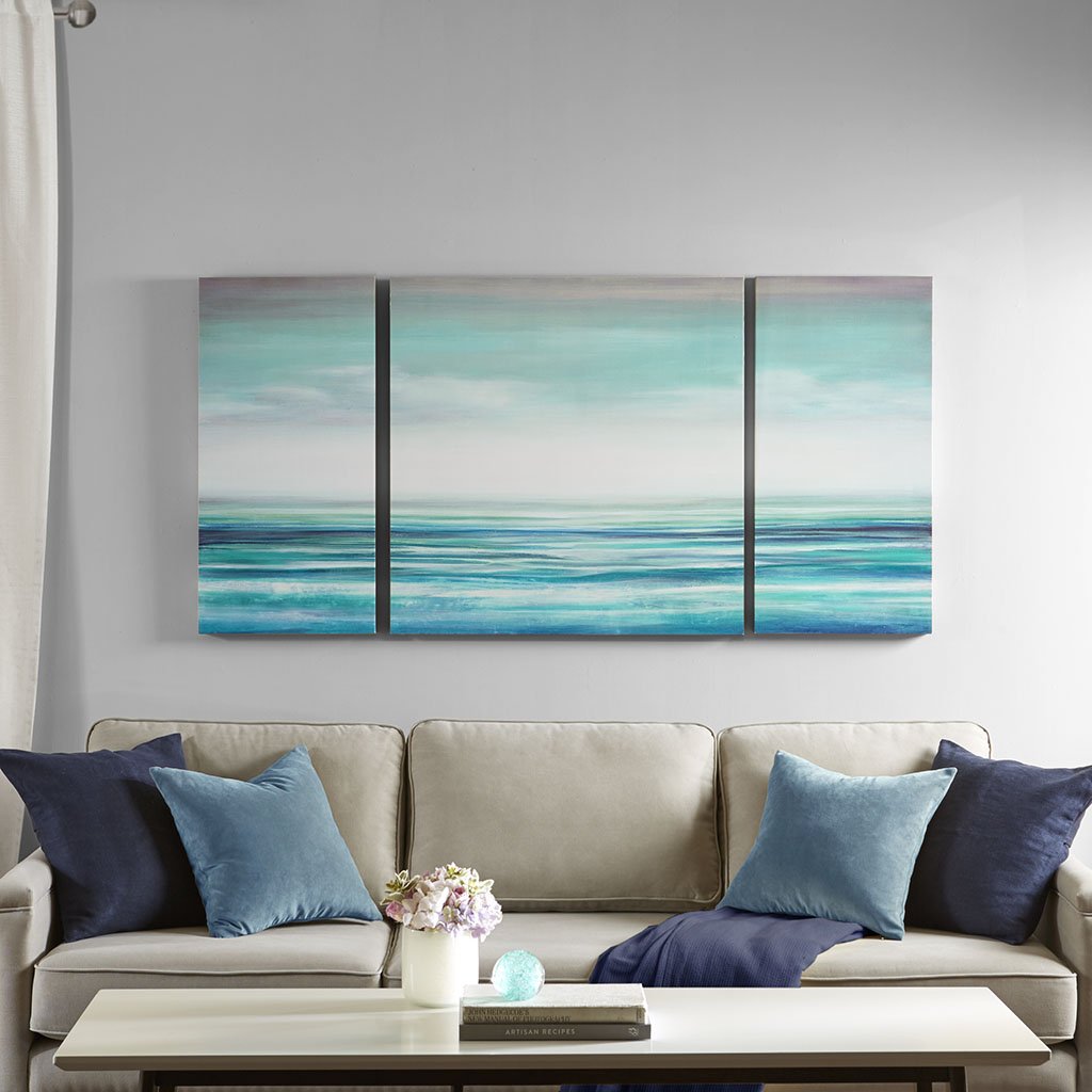 Madison Park Teal Tides Blue Teal Ocean Canvas Wall Art 15" Wx30 H 2 Piece Multi Panel, Coastal Wall Décor