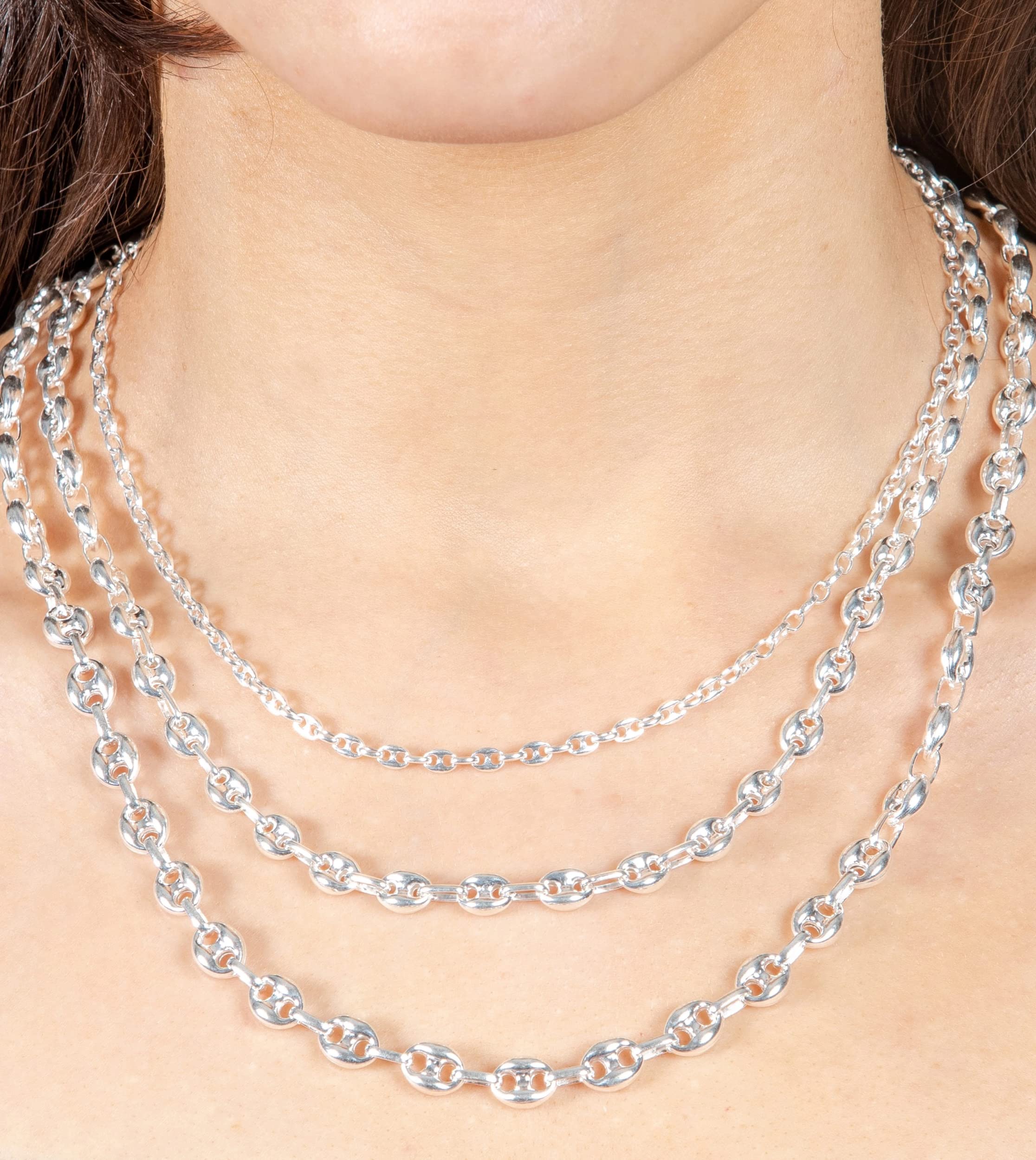 Olive & Chain Silver Puffed Mariner Link Chain Necklace, Style: 6 mm, Size: 18 inch, 925 Sterling Silver, Reflective Surface, Hypoallergenic, Comfortable, Unisex