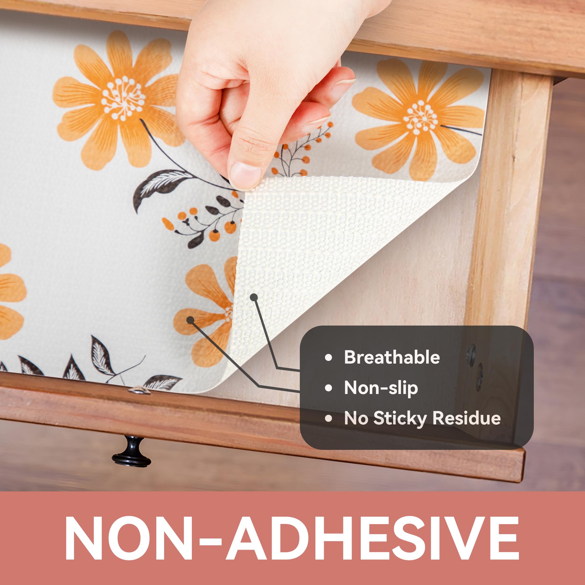 RAY STAR Shelf Liner, 12 Inch x 10 Feet Non Adhesive White Daisy Red Floral Cabinet Liner for Pantry Drawer Vanity, Strong Grip Non Slip Waterproof, Shelf Liners for Kitchen Cabinets