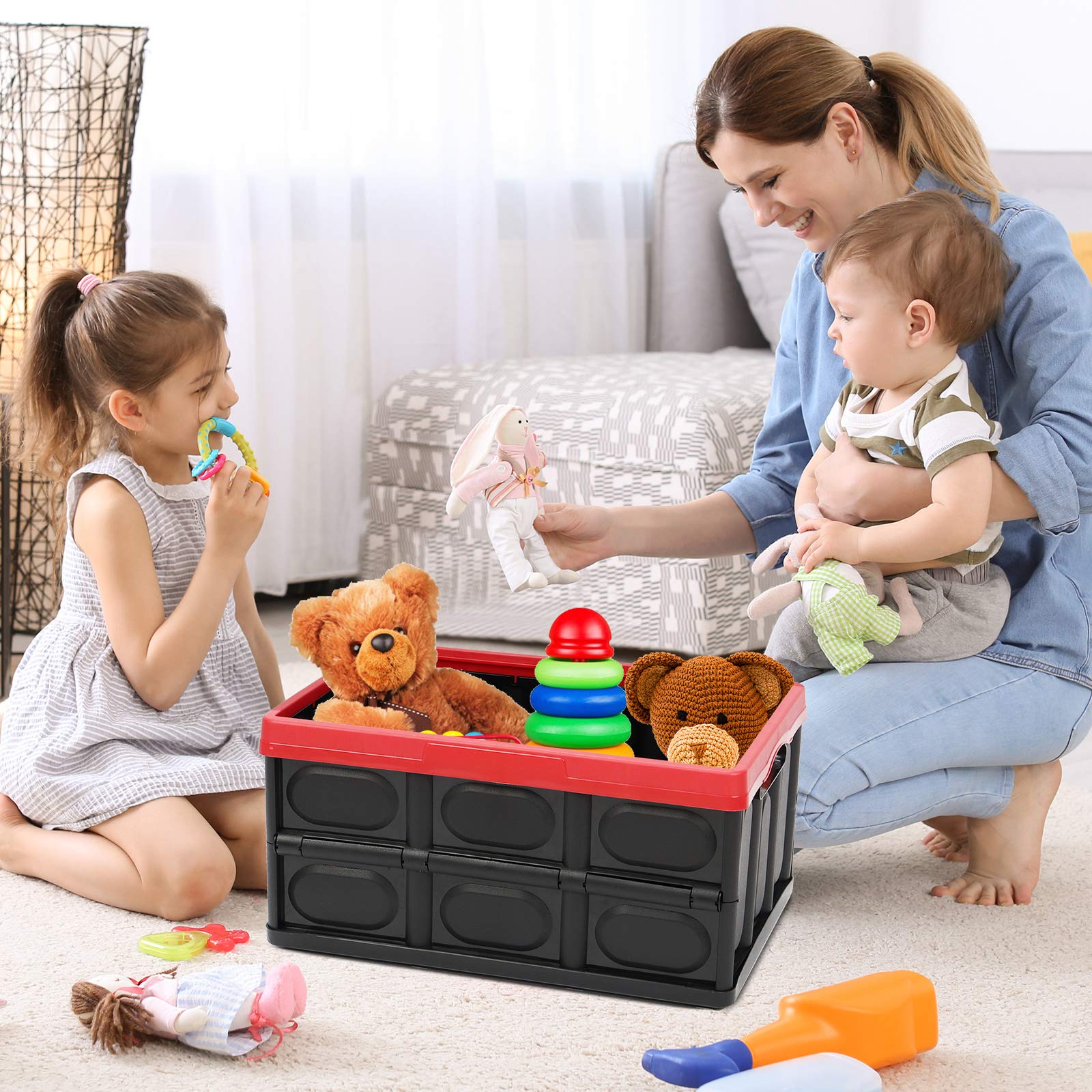 Senhuok 2 Pack Collapsible Storage Box 30L Folding Storage Bin with Lid Storage Container Shelf Basket Plastic Utility Crates Tote Clothes Toy Books Snack Shoe Grocery Storage Holder - Black