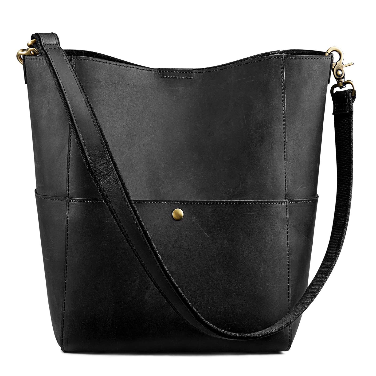 S-ZONE Genuine Leather Crossbody Bucket Bag For Women Shoulder Purses Handbag Vintage Tote Pocketbook