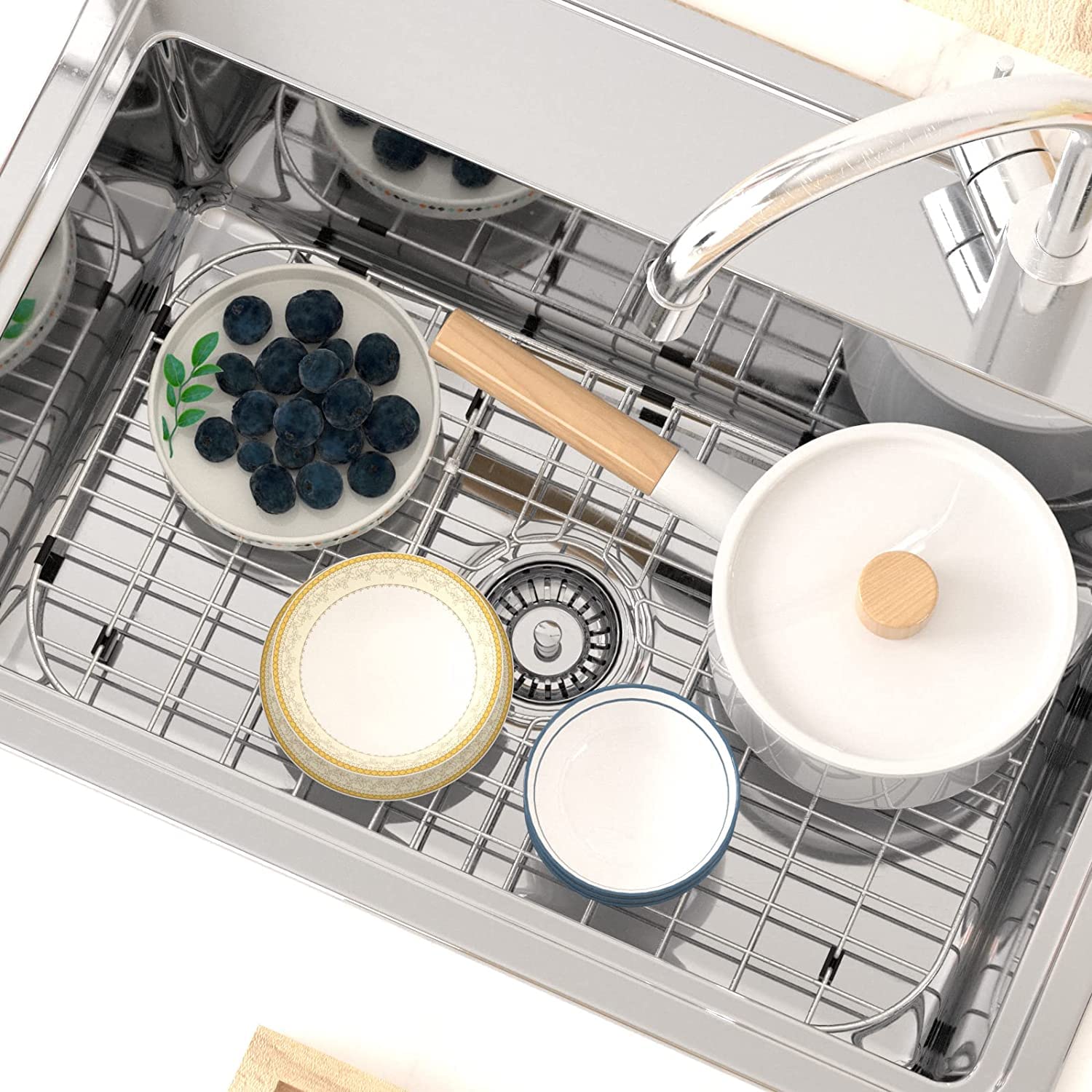 MIYUPTC Kitchen Sink Grates Bottom Grid for Kitchen Sink, Stainless Steel Metal Sink Bottom Grid Sink Protector Grid Center Drain Hole, Sink Grate (26"Lx14"W)