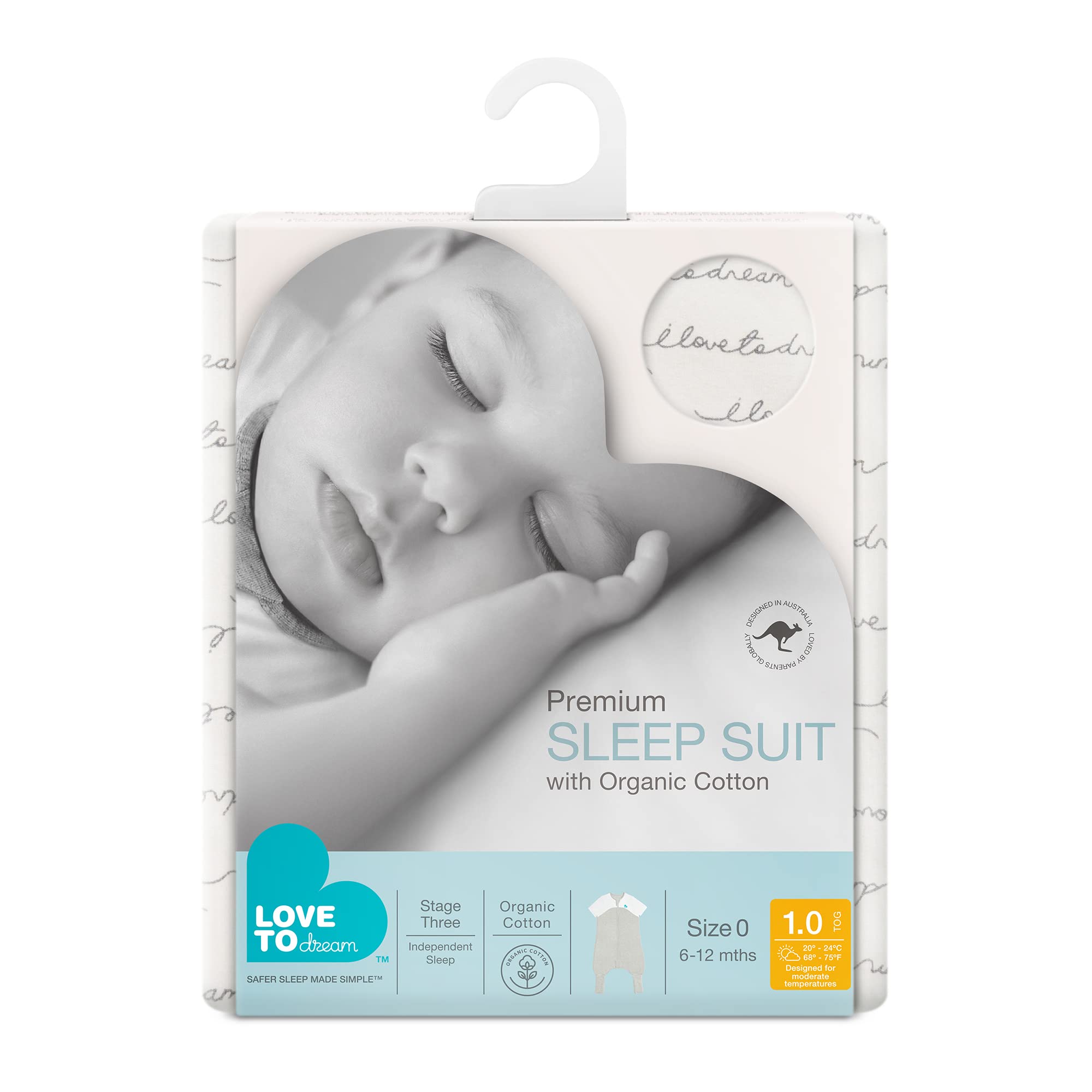 Love to Dream Organic Baby Sleep Suit (12-24 Mo), Super Soft Temp Regulating Sleeping Sack, 1TOG All Seasons Wearable Blanket, Clouds