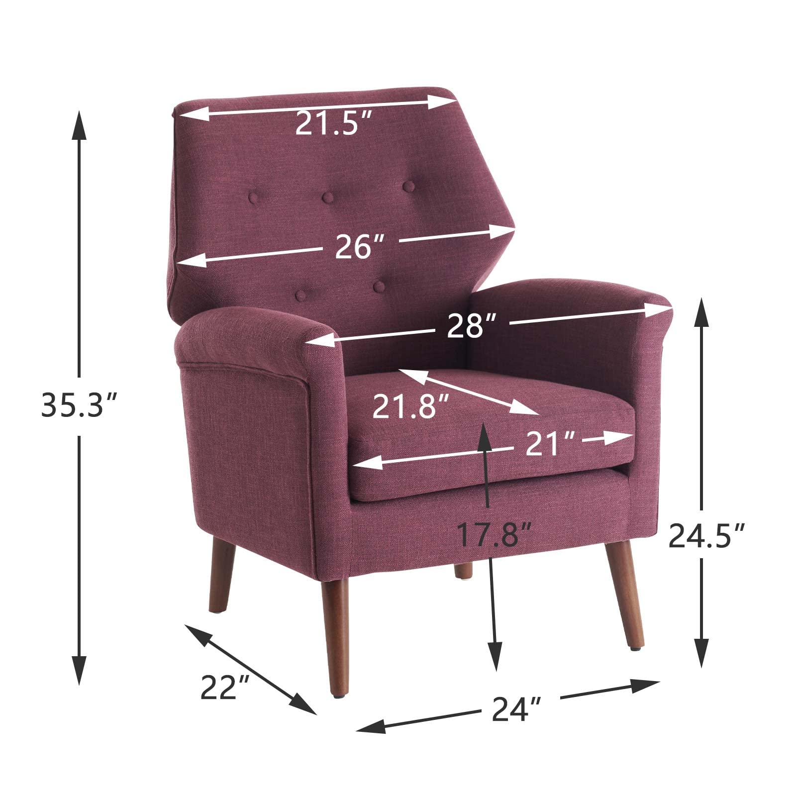 LOVSPATIO Mid-Century Modern Upholstered Button Tufted Sofa Chair,Accent Linen Fabric Armchair for Living Room,Bedroom,Office (Fuchsia)…