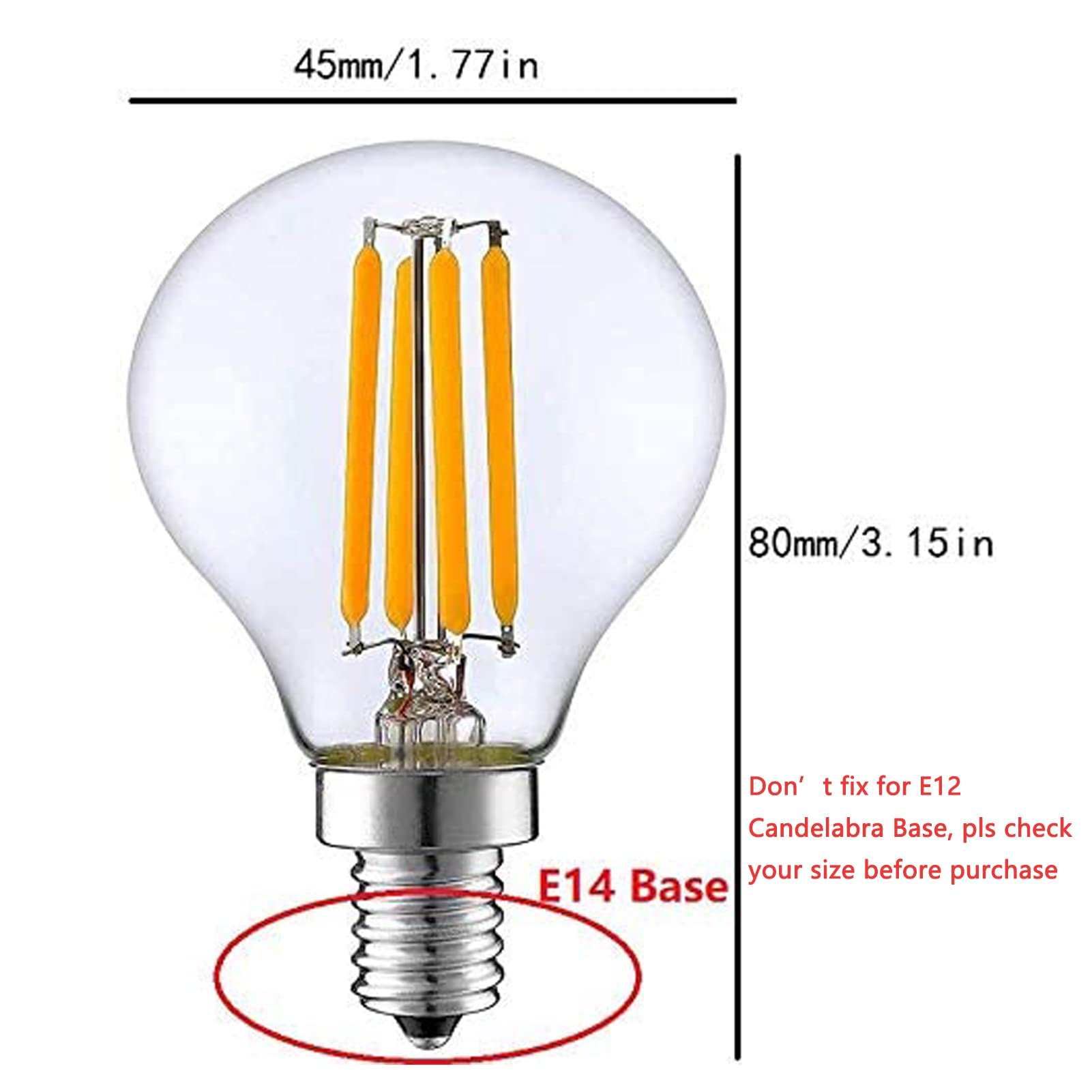 Lxcom Lighting E14 4W LED Filament Bulb Dimmable Vintage Edison Candle Light Bulb 4 Pack 2700K Warm White G45 Clear Glass Globe Lamp 400LM 40W Equivalent, AC 110V