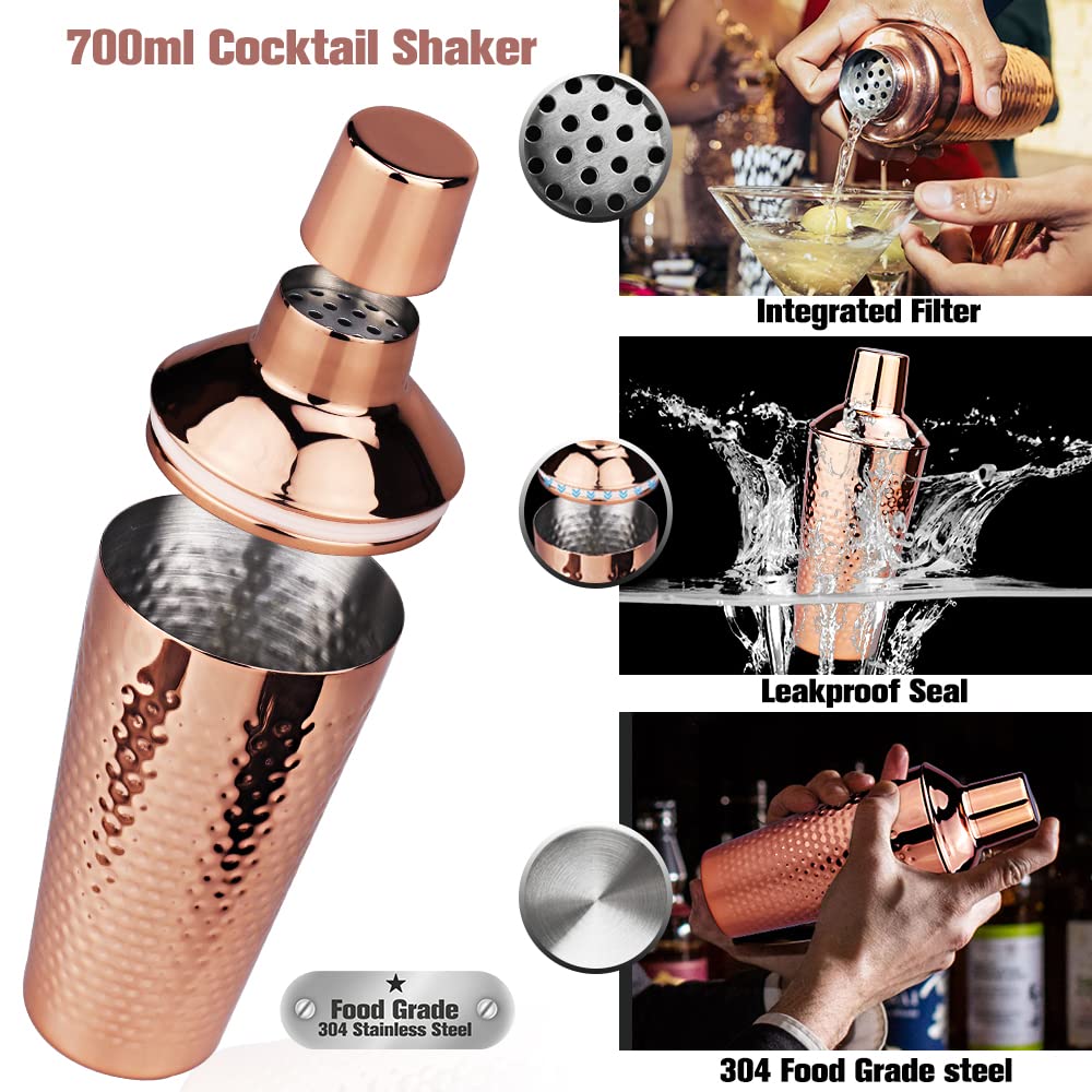 Moscow Mule Kit Moscow Mule Gift Set Hammered Copper Mugs Bar Set with 1 Cocktail Shaker, 2 Moscow Mule Mugs, 2 Straws, 1 Jigger, 1 Mixing Spoon, 1 Straw Cleaner for Wine Cold Drink Mixing Party