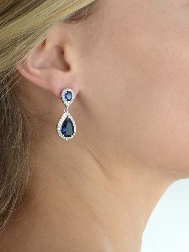 Mariell Sapphire Cubic Zirconia Teardrop Earrings for "Something Blue" Bridal or September Birthstone