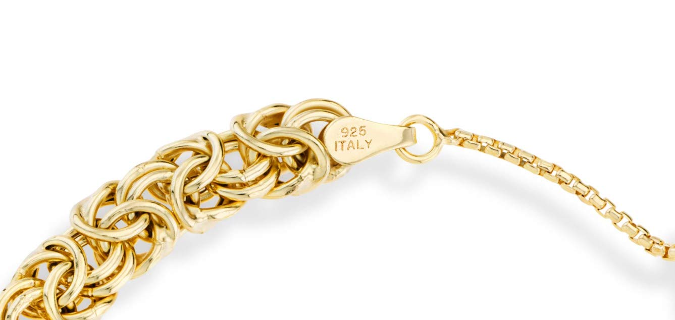 Miabella Italian 925 Sterling Silver Byzantine Bolo Bracelet for Women, Adjustable Bracelet Handmade in Italy (yellow-gold-plated-silver)
