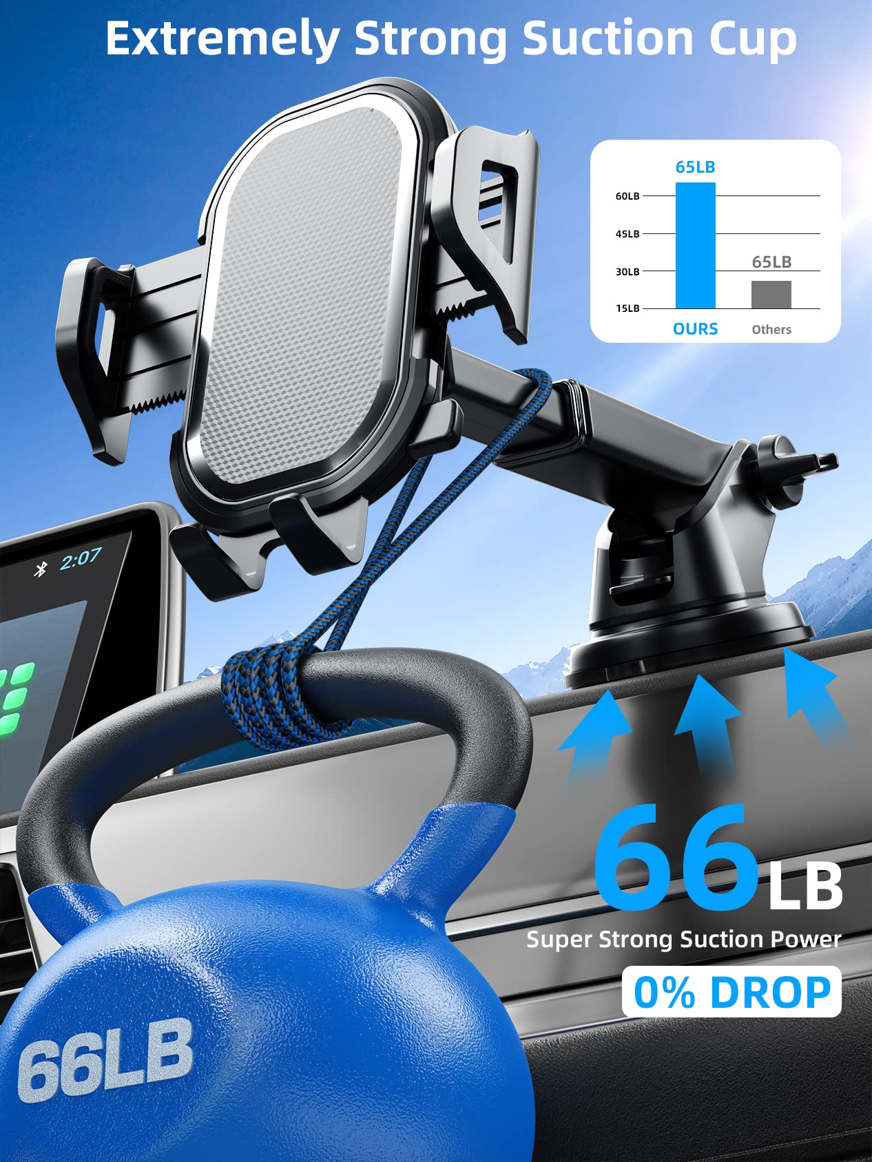 Phone Holder Mount for Car [ Off-Road Level & Stable Hook ] Windshield Dashboard Air Vent Universal Hands-Free Automobile Mounts Cell Phone Holder Fit for iPhone Smartphones