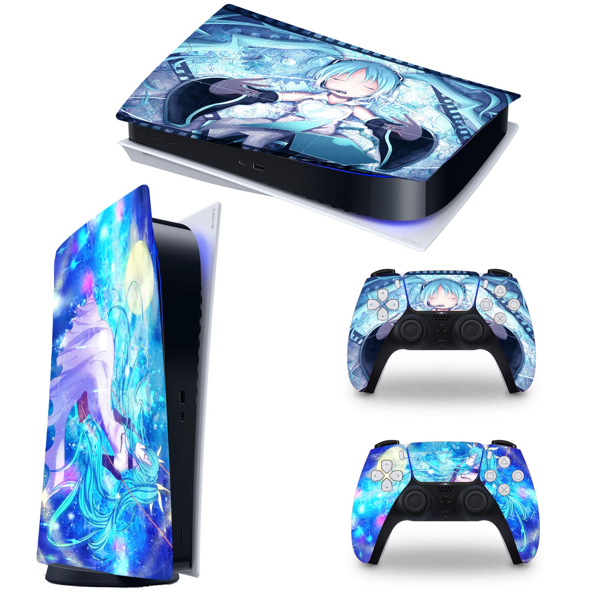 PS5 Standard Edition Skin Console and 2 Controller, Vinyl Decal Sticker Full Cover Protective - Anime Singer