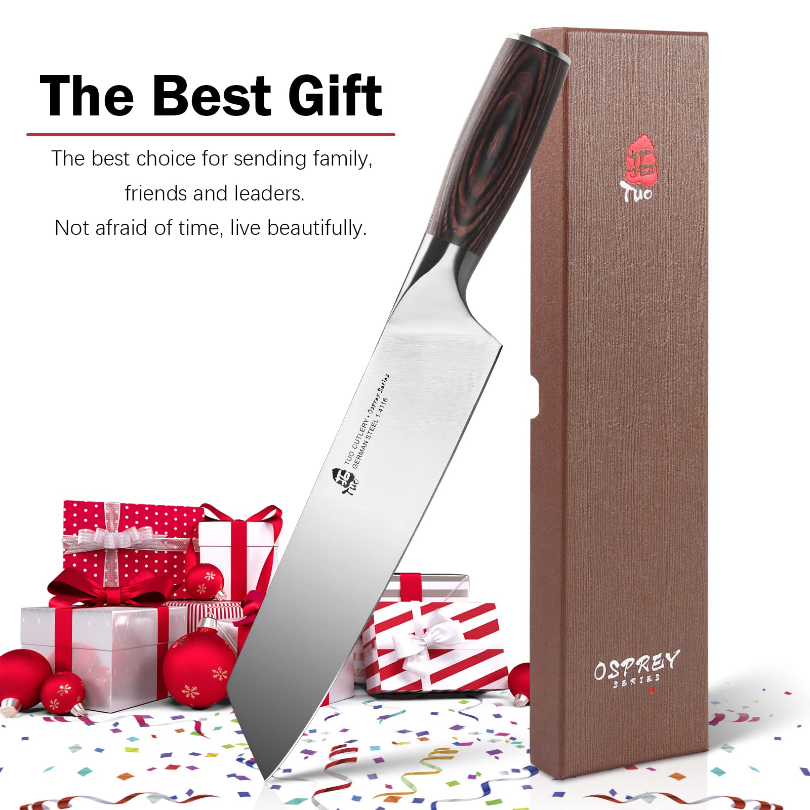 TUO Kiritsuke Knife 8.5 inch - Kiritsuke Chef Knife Vegetable Meat Cleaver Japanese Kitchen Knives - German HC Stainless Steel - Ergonomic Pakkawood Handle with Gift Box - Osprey Series