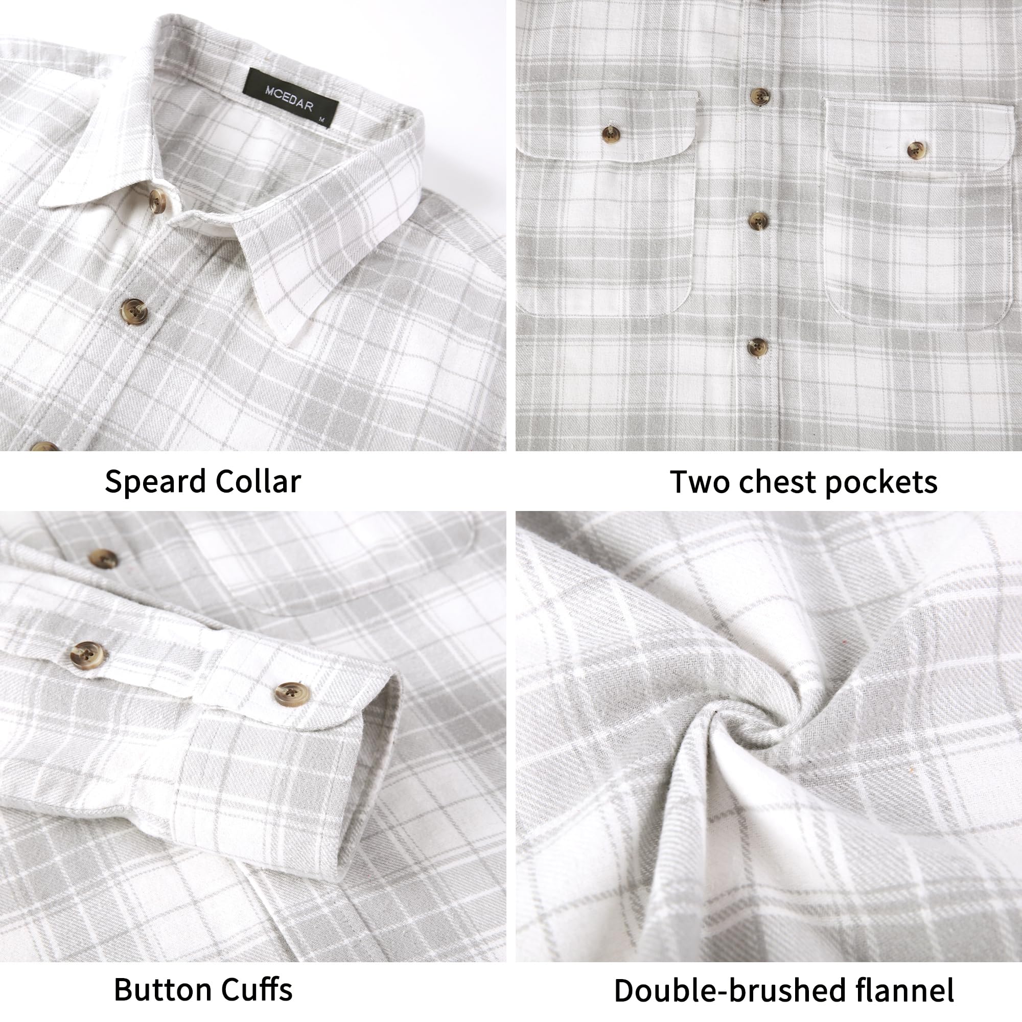 MCEDAR Regular Fit Plaid Flannel Shirts for Men Lightweight Long Sleeve Casual Button Down Shirt (Cream Plaid 11216,2XL)