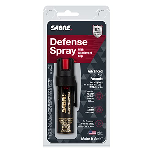 SABRE Advanced Pepper Spray for Self Defense, 3-in-1 Formula with Maximum Strength Pepper Spray, CS Military Tear Gas, UV Marking Dye, Fast Access Easy Carry Belt Clip, 35 Bursts, 0.67 fl oz, 2 Pack
