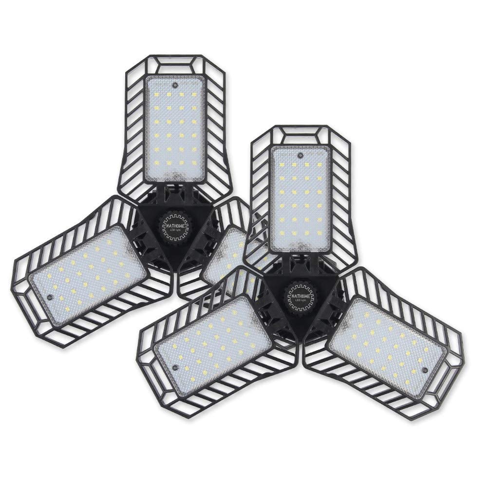 nathome Led Garage Lighting,72 LED(70W Equivalent) Garage Light/Daylight 5000K /Aluminum Cooling System/deformable Leaf Garage Light, Indoor Use Shop Lights,Workshop Light (Eqv 70W 2-Pack)