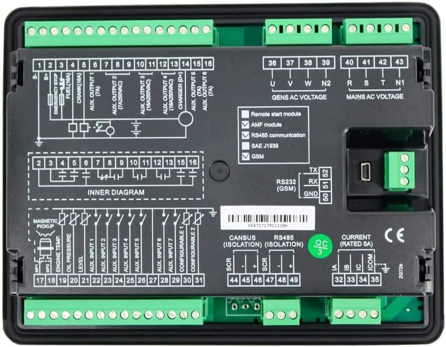YFYIQI Automatic Start/Stop Engine Set Controller Genset Controller with SMS Function Silicon Panel Pushbuttons RS485 Communication Port Frequency 50/60Hz