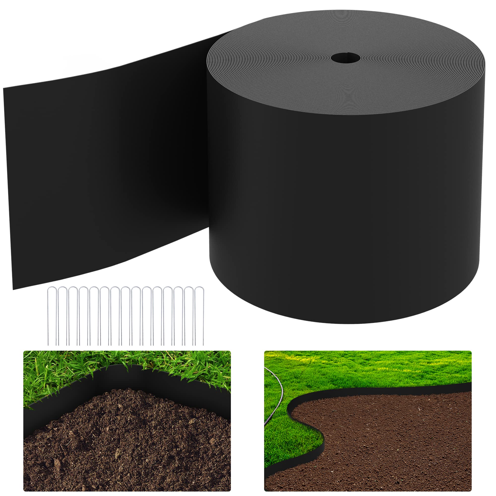 Watayo 50 FT Grass Barrier Landscape Edging Coil -5 inch Depth Terrace Board Edging -Flexible Garden Bed Edging -Weed Barrier Edging for Garden Lawn Area Driveway Path Sidewalk