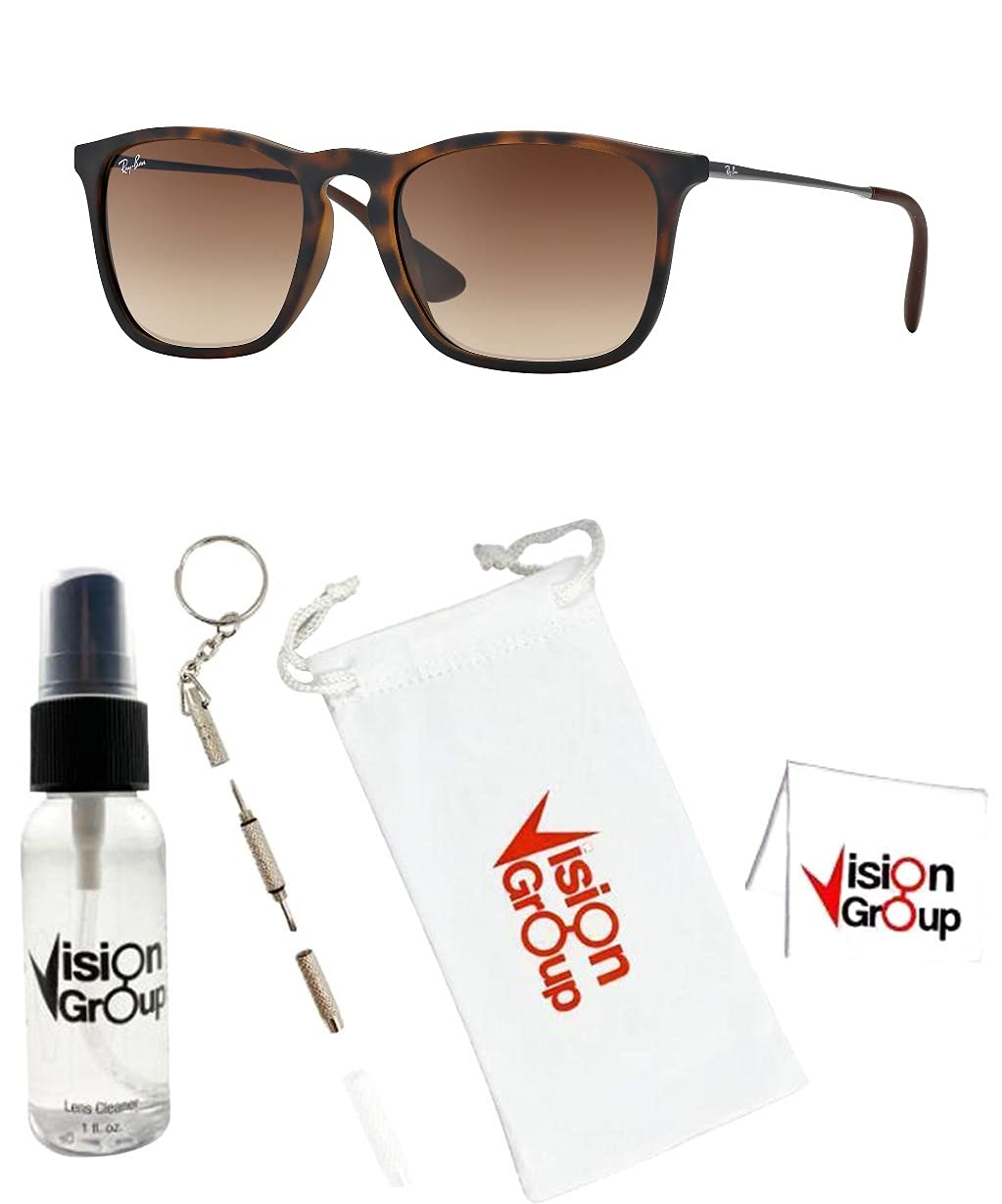 Ray-Ban RB4187 Chris Square Sunglasses + Vision Group Accessories Bundle (Rubber Havana/Brown Gradient Dark Brown (856/13))