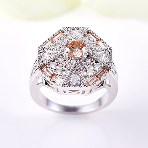 Psiroy 925 Sterling Silver Plated Simulated Morganite Filigree Art Deco Statement Ring Size 10