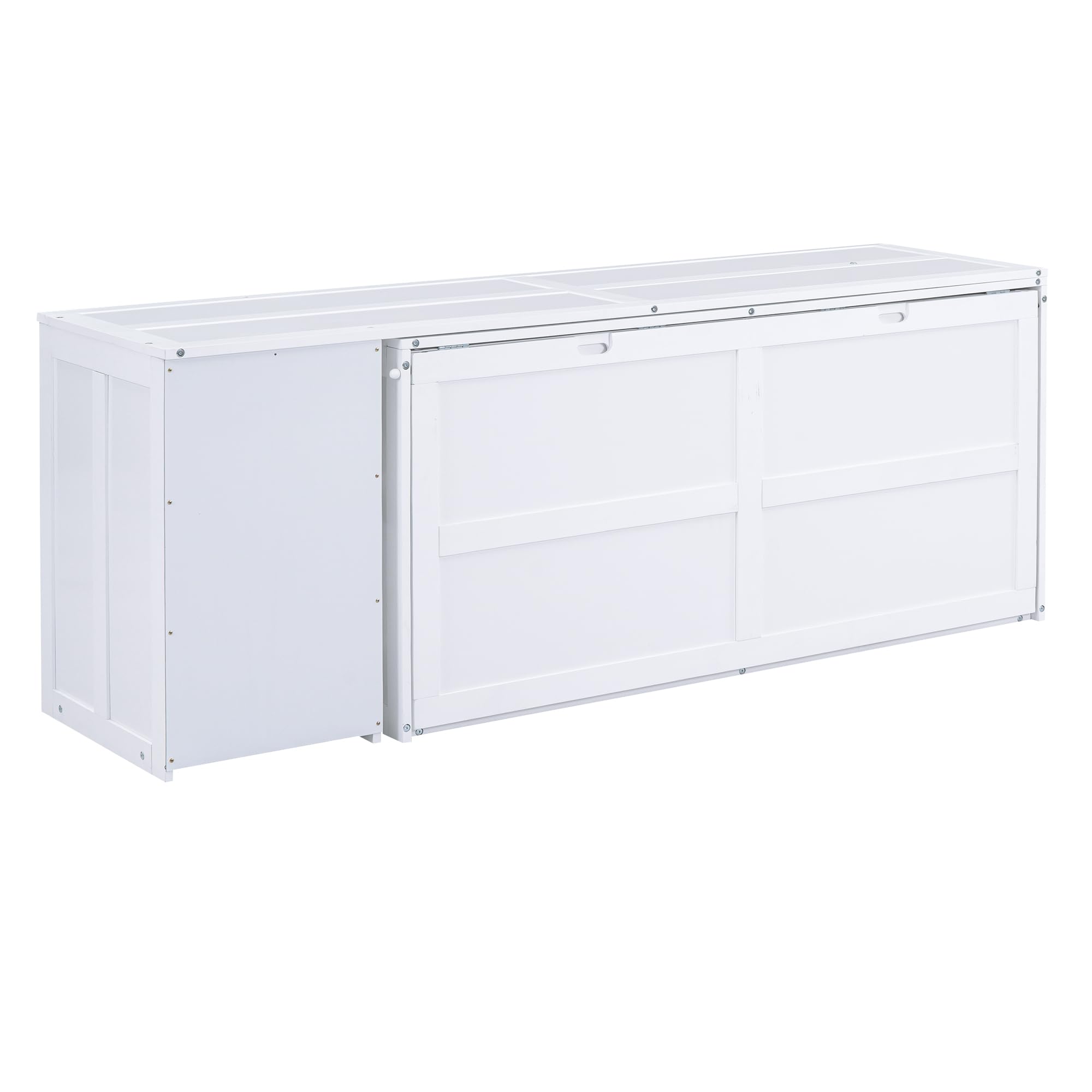 Mobile Cube Murphy Bed, Wood Queen Size Murphy Bed Chest with Rotable Desk, Space-Saving Folding Bed Floor Bed, Kids Adults Bedroom Furniture Queen Bed Multipurpose Cabinet Bed Murphy Bed (White Bed)