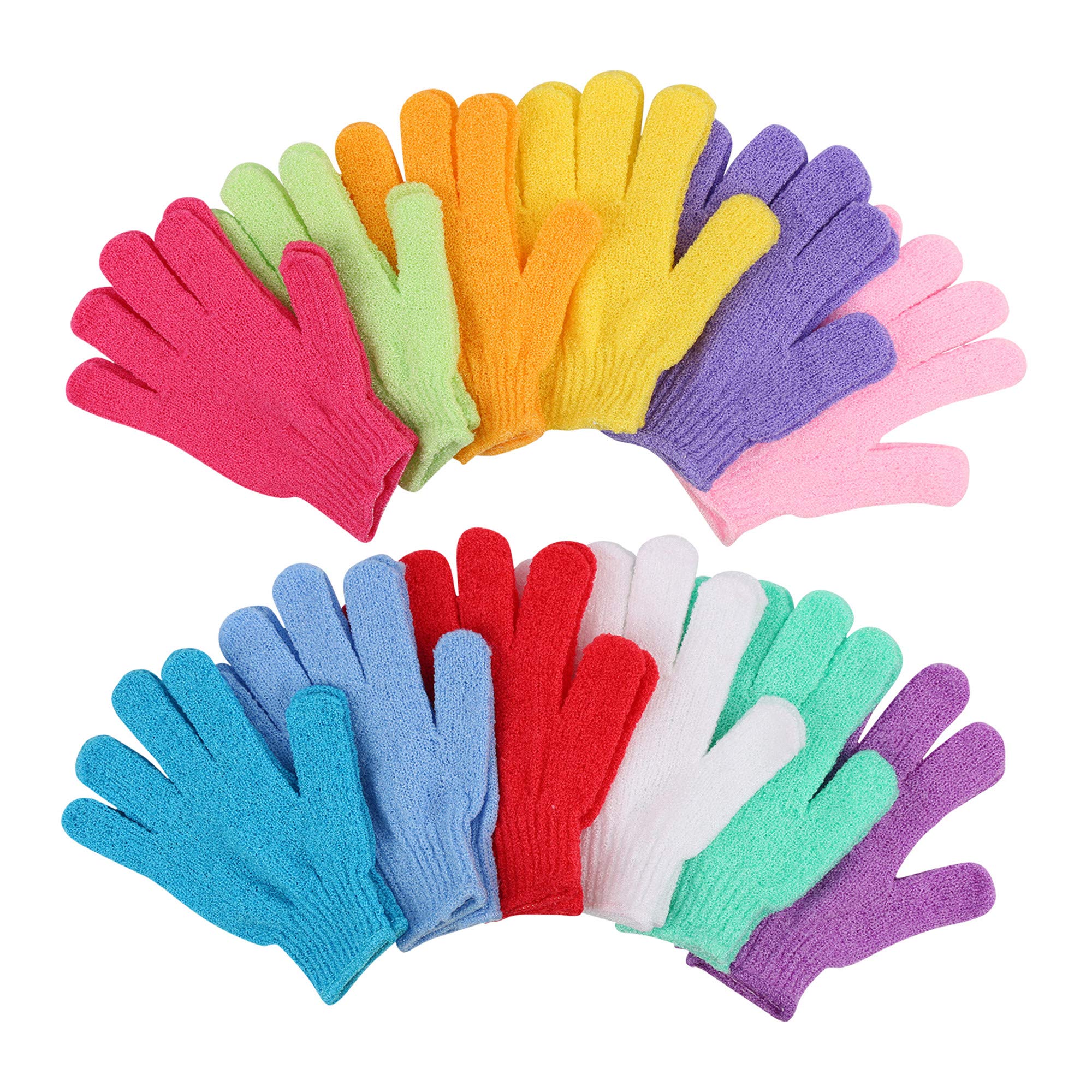 Mooerca 12 Pairs Double Sided Exfoliating Gloves Body Scrubber Scrubbing Glove Bath Mitts Scrubs for Shower, Body Spa Massage Dead Skin Cell Remover, 12 Colors