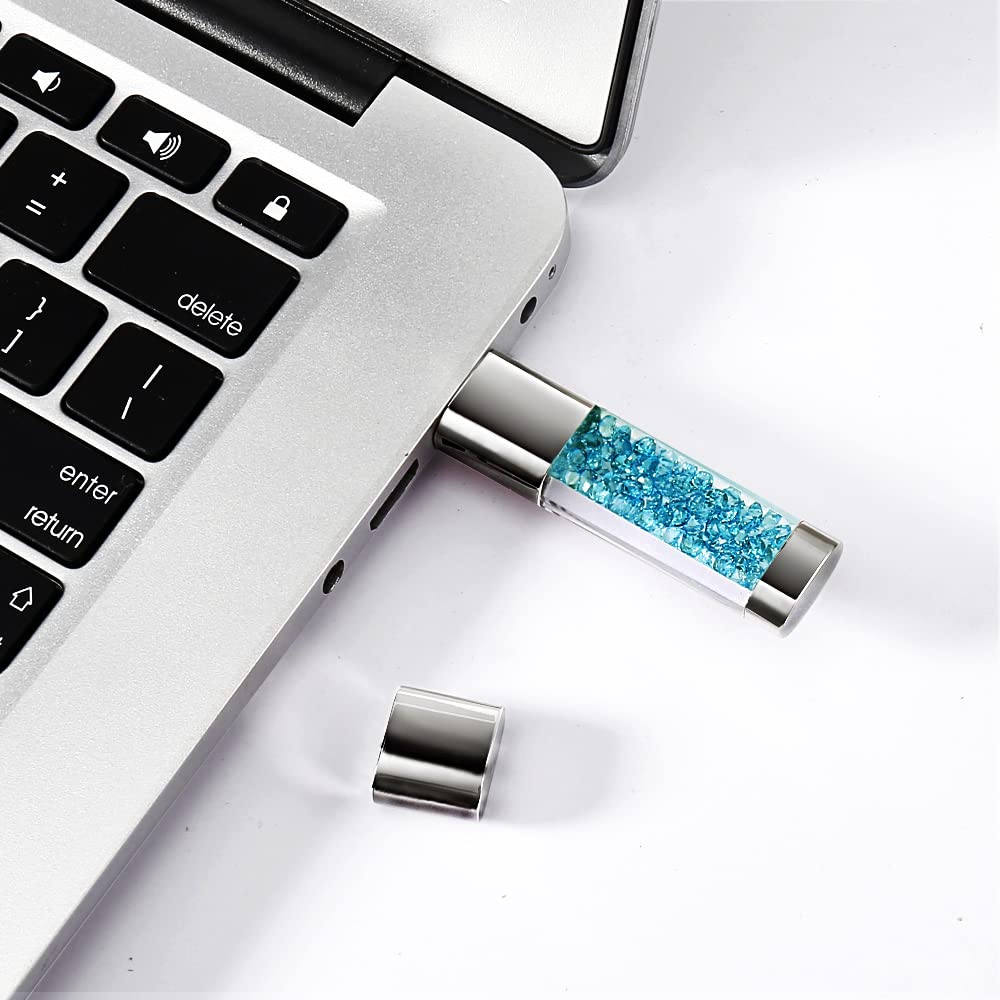 Lovely Diamond USB 2.0 Flash Drive Data Storage Memory Stick USB Stick Pendrive Gift (32GB, Lake Blue)