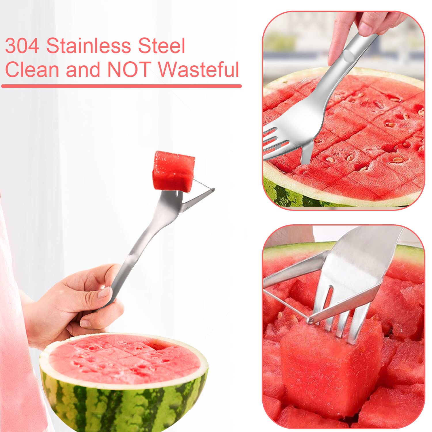 Watermelon Fork Slicer Cutter,2-in-1 Watermelon Fork Slicer, Watermelon Slicer Fork Stainless Steel Cutter, Watermelon Cutting Fork Watermelon Cutter Fork for Home (1pcs)