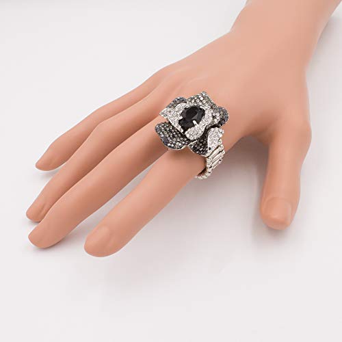 Lavencious Flower Shape CZ & Rhinestone Cocktail Stretch Ring Party Ring for Women (Purple)