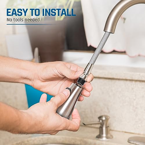 Pull Down Kitchen Faucet Head Replacement Parts - Kitchen Faucet Sprayer Head For Moen, Delta- American Standard - Sink Faucet Head With 9 Nozzels - 3 Functions Spray Head Spiral (Brushed Nickel)