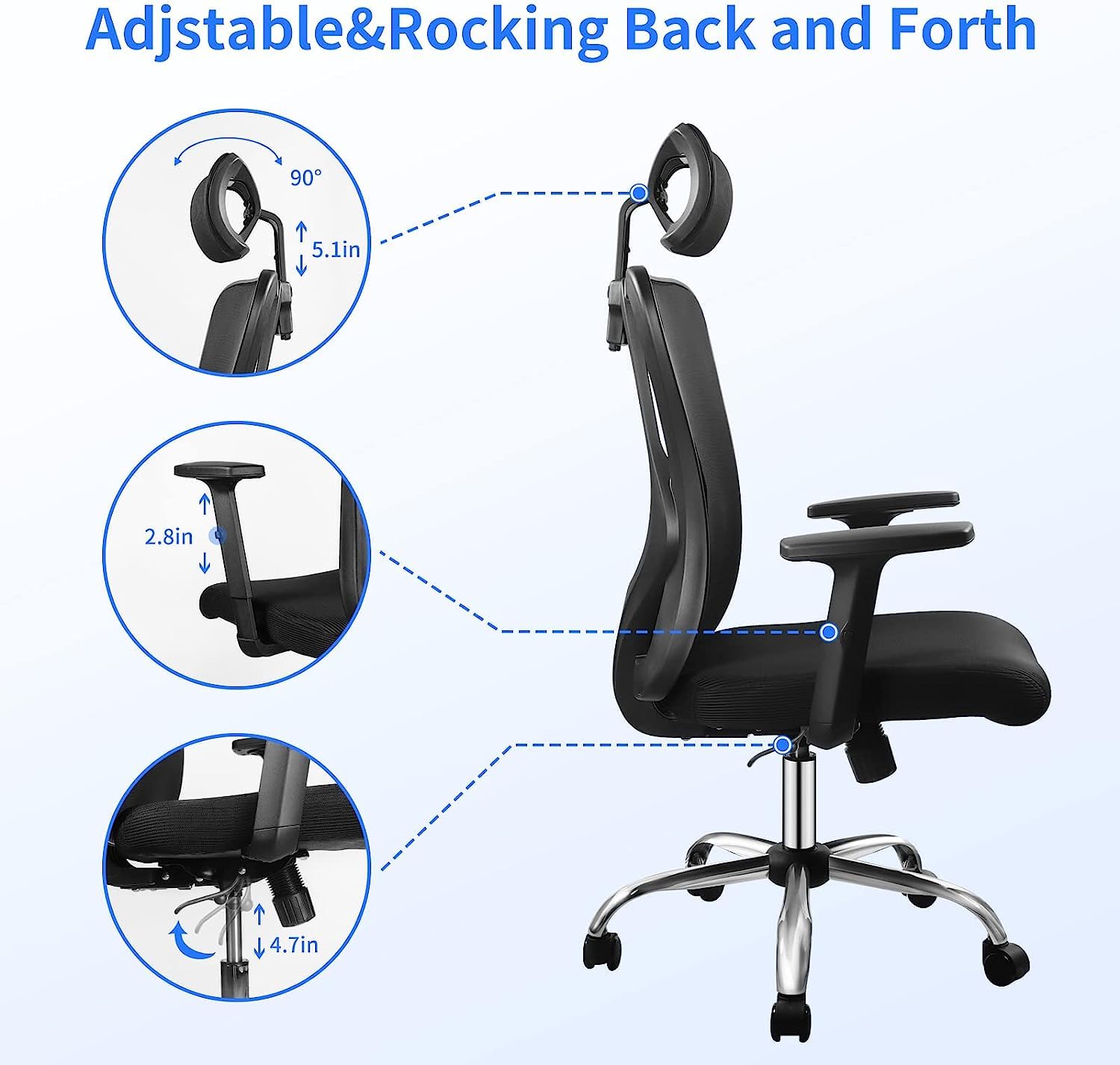 LYJFBD Ergonomic Office Chair Desk Chair with Adjustable Headrest and Armrest Computer Mesh Office Chair with Lumbar Support executive Swivel Chair for Home Office Study Game