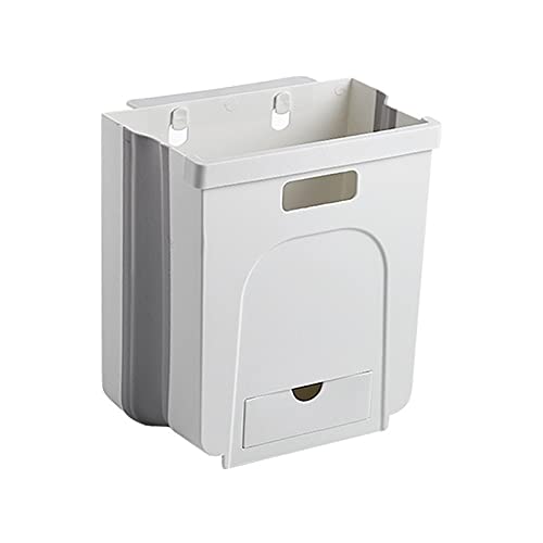 MYRRHE Cans, Kitchen Folding Waste Bin Cabinet Door Hanging Trash Can Garbage Can Car Foldable Trash Bin with Drawer Toilet Trashcan (Color : Creamy-White)