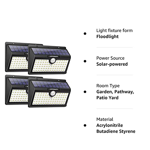 URPOWER Solar Lights, 78 LED Solar Motion Sensor Lights Outdoor Waterproof Solar Powered Security Light Motion Activated Auto On/Off Solar Wall Lights for Patio Deck Yard (Cool White, 4 Pack)