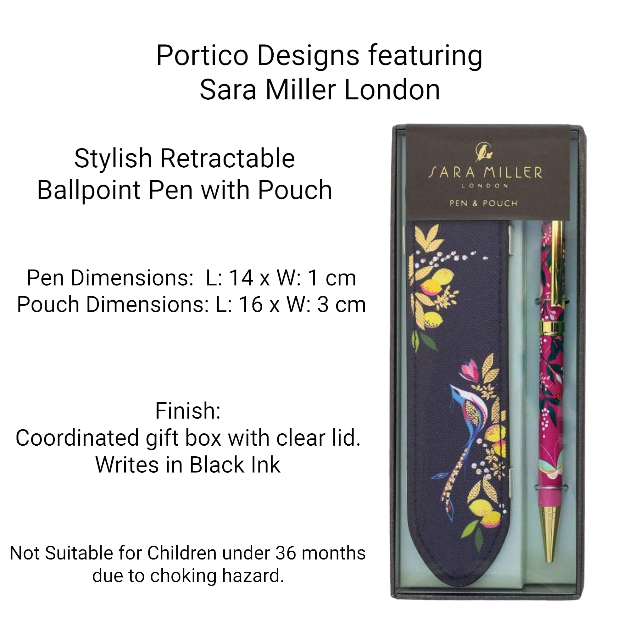 Portico Designs Ltd Sara Miller London - Pen and Pouch Set Orchard Collection, 2-Piece, Pink