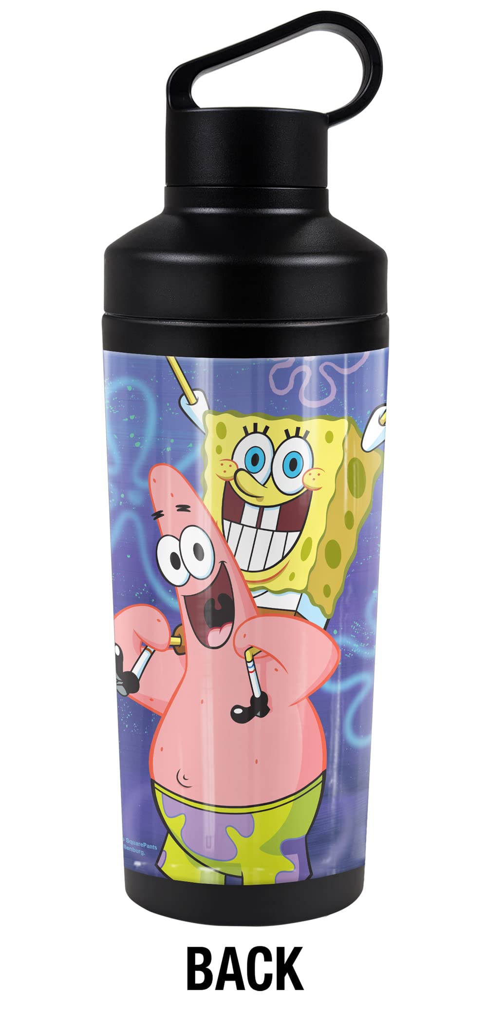 Spongebob OFFICIAL Spongebob And Patrick Cropped 18 oz Insulated Water Bottle, Leak Resistant, Vacuum Insulated Stainless Steel with 2-in-1 Loop Cap