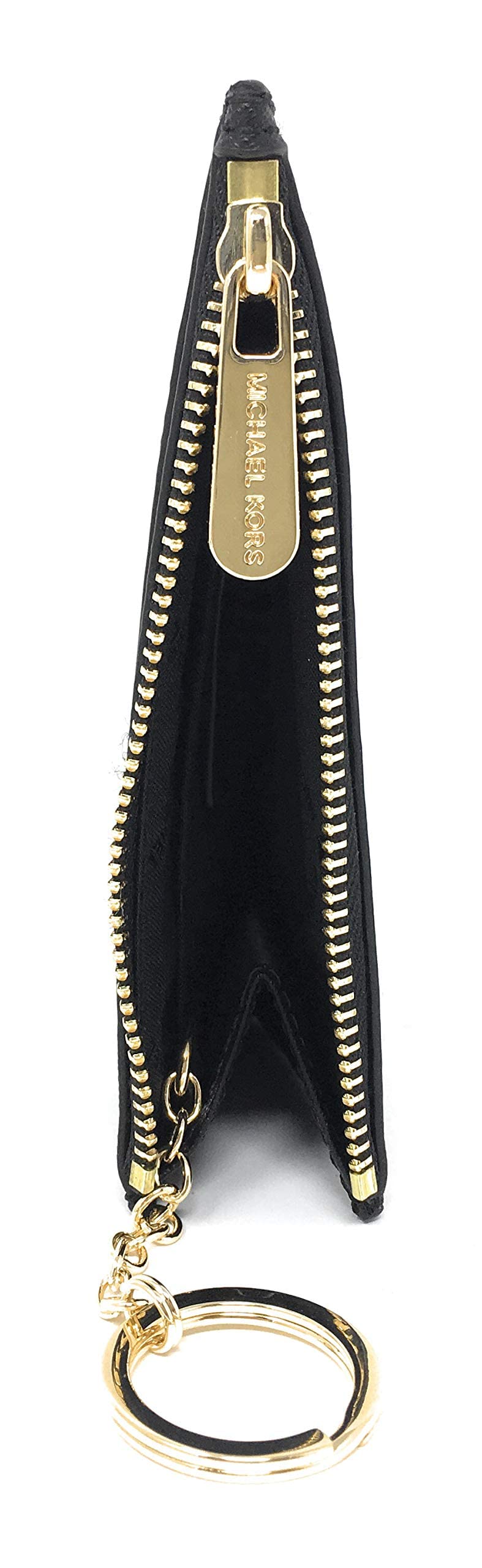 Michael Kors Jet Set Travel Small Top Zip Coin Pouch with ID Holder in Saffiano Leather (Black with Gold Hardware)