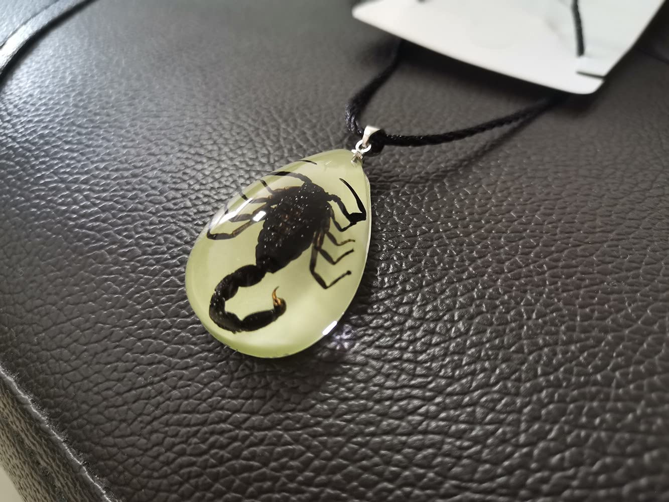 PTGMH Glow in the Dark Necklace Black Scorpion Amber Resin Adjustable Necklace Pendent with Insect Sample Inside Birthday Gift for Lover Friends (Black(black Scorpion))