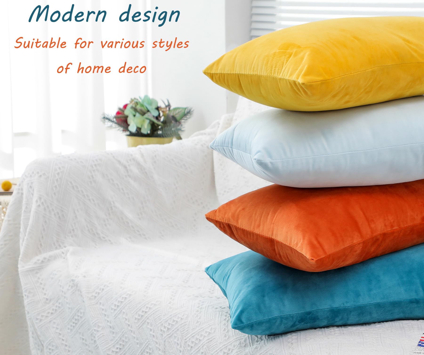 Mercijzyasang 4PCS Velvet Throw Pillow Covers 18x18 Decorative Solid Velvet Soft Square Pillow Cover Couch Pillow Case Pillowcase for Sofa Patio Cushions Living Room Bed Bedding, Orange mix4