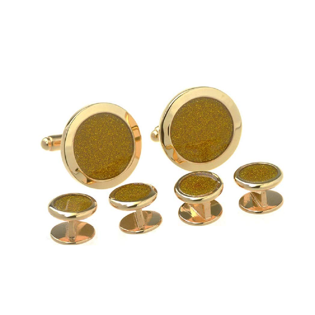 MRCUFF Gold Diamond Dust Tuxedo Pair of Cufflinks and Studs Tuxedo Set in a Presentation Gift Box & Polishing Cloth
