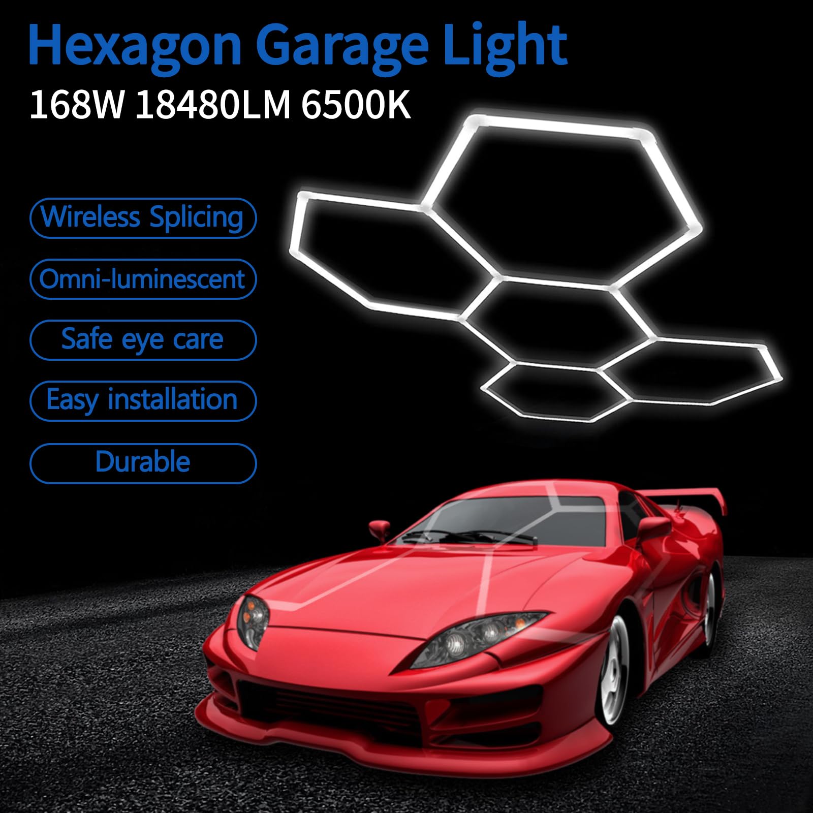 Zheedale Hexagon Garage Lights, Higher Brightness Lumens Honeycomb Hex Led Light 5 Grid for Garage, Auto Beauty Shop, Car Detailing Shop, Workshop, Basement, 3 Year Warranty