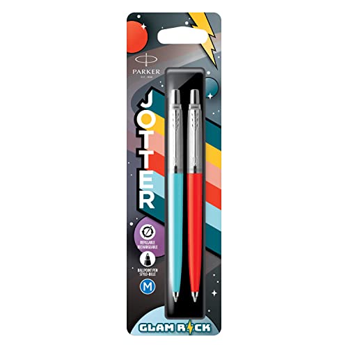 PARKER Jotter Originals Ballpoint Pens | Glam Rock Collection | Azure Blue & Vermilion | Blue Ink | 2 Count