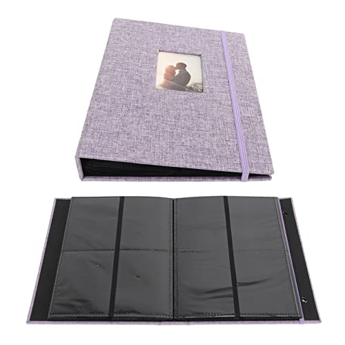 Photo Album, Hemp Woven Cotton Shell, Delicate Photo Album, 208 Pockets, Fine Workmanship, Mini for Gift (Purple)