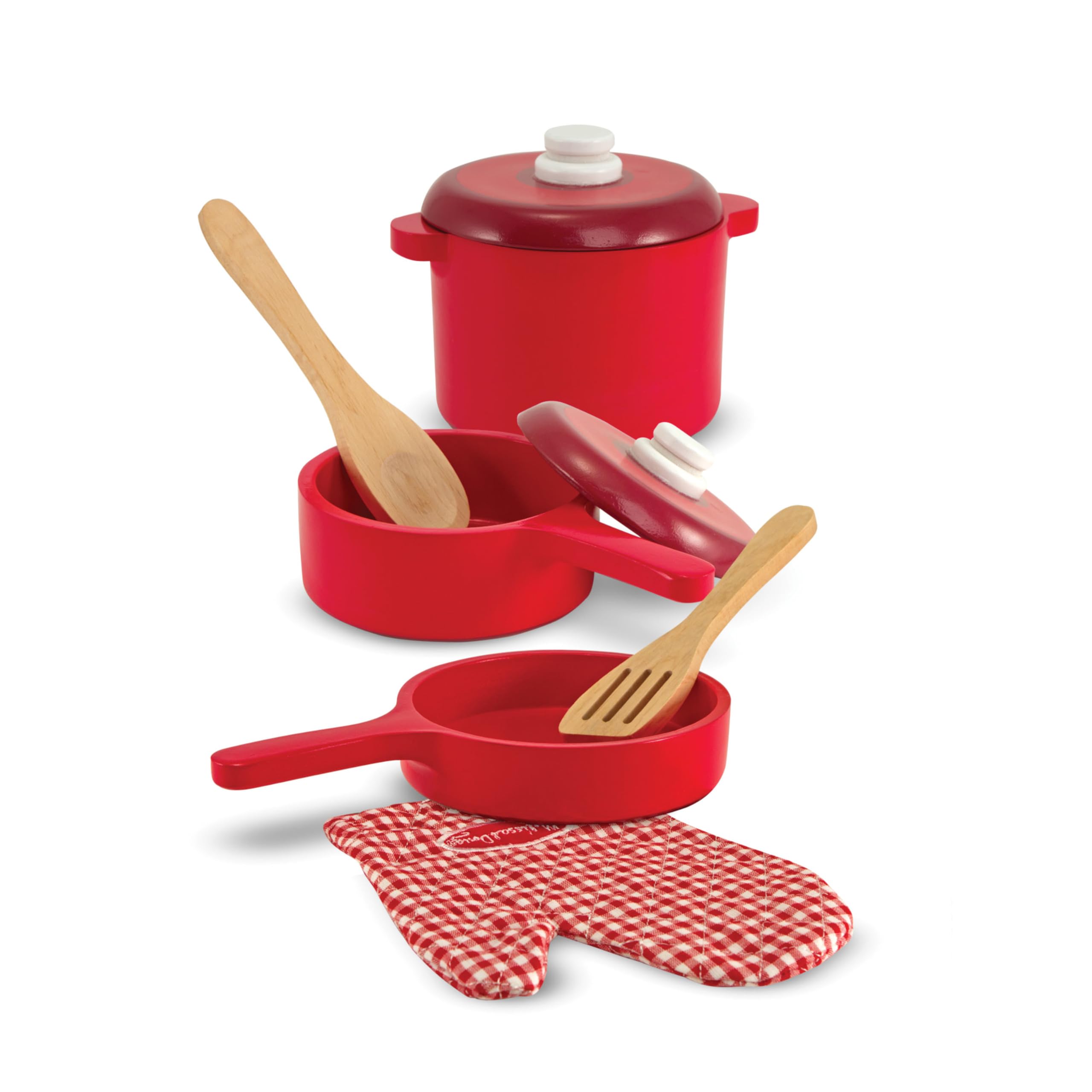 Melissa & Doug Deluxe Wooden Kitchen Accessory Set - Pots & Pans (8 pcs) , Green , H: 12 x W: 12 x D: 5