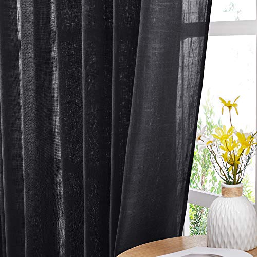 NICETOWN Linen Sheer Curtains for Living Room, Grommet Modern Semi Sheer Window Treatments Vertical Drapes Privacy with Light Filtering, Silver Grey, 2 Panels, 1 Pair