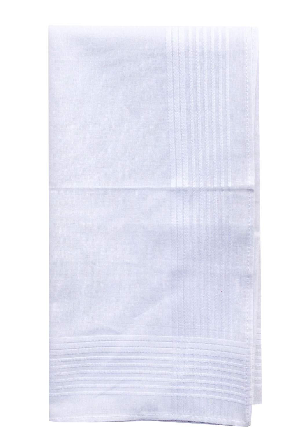 MemoryHanky 100% Cotton Mens Handkerchiefs White Woven Fashion Stripes