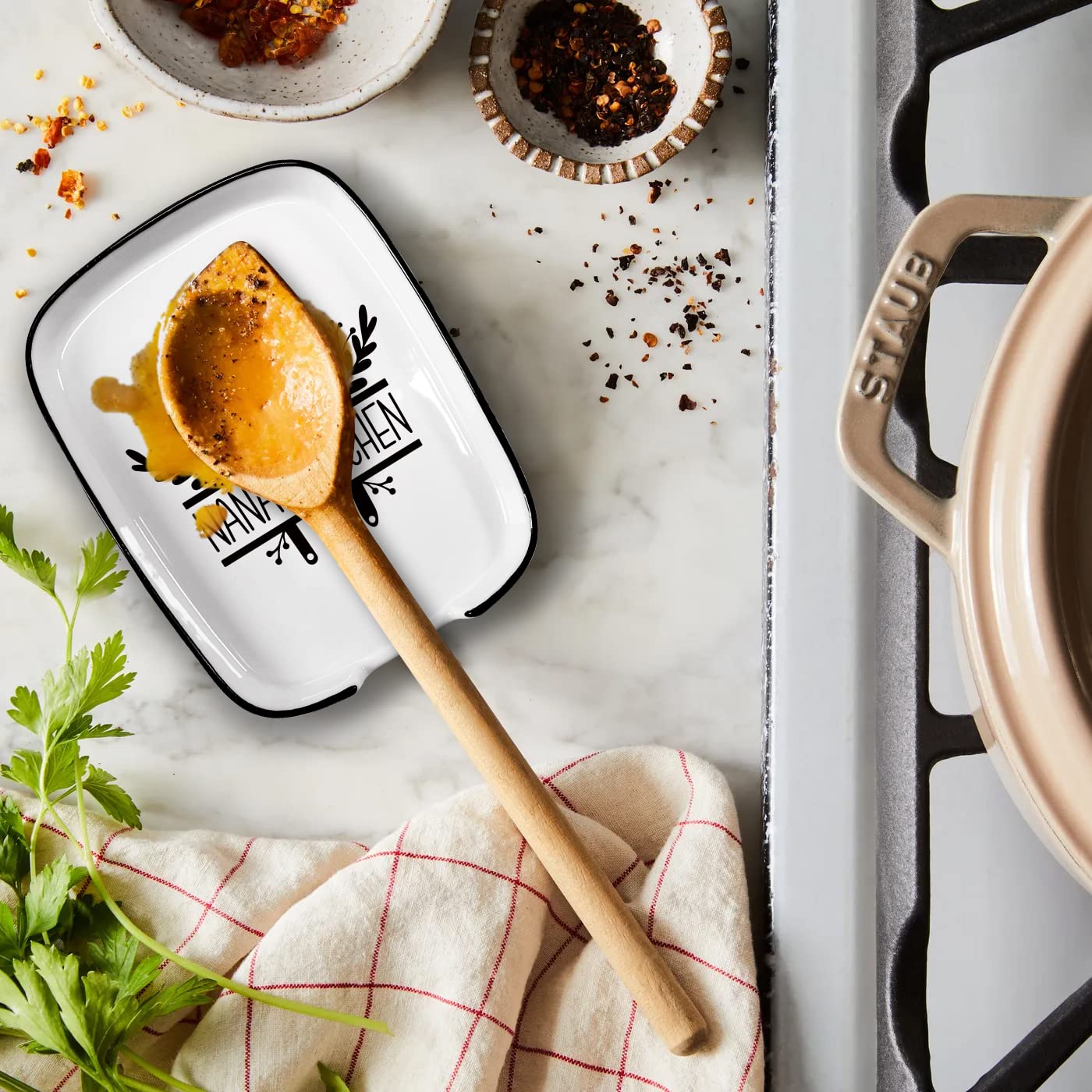 Spoon Fork Rest Happiness Is Homemade Ceramic Heat-Resistant Kitchenware Kitchen Accessory, Suitable for Dinner Party Host, Dining Table, Kitchen Countertop or Stove Top and Gift for Home Chef
