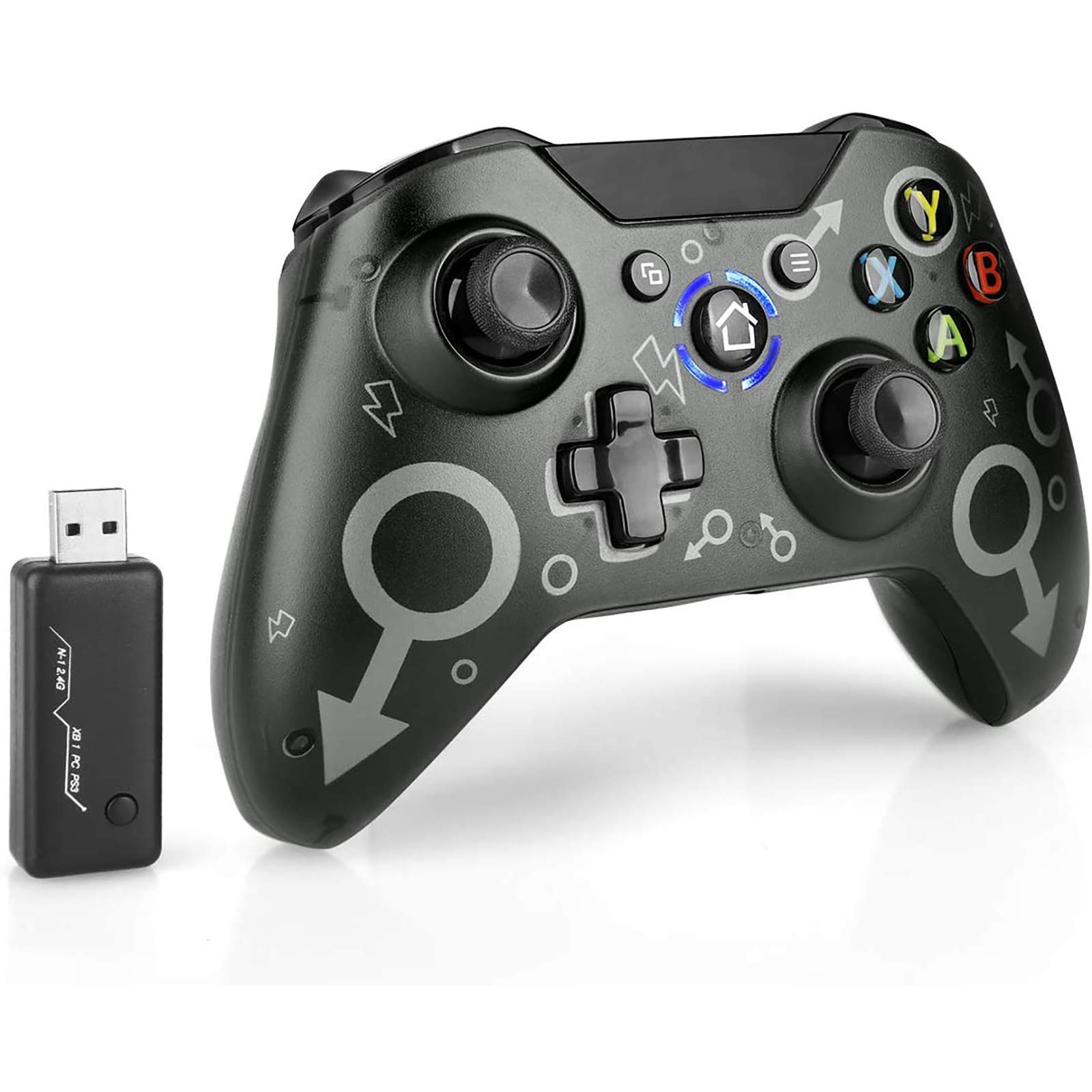 Oussirro Controller for Xbox One, 2.4GHZ Wireless Game Controller Joystick Gamepad Remote for X-Box One/P3/PC Windows 7/8/10, Dual Vibration Gaming Joypad (Black)
