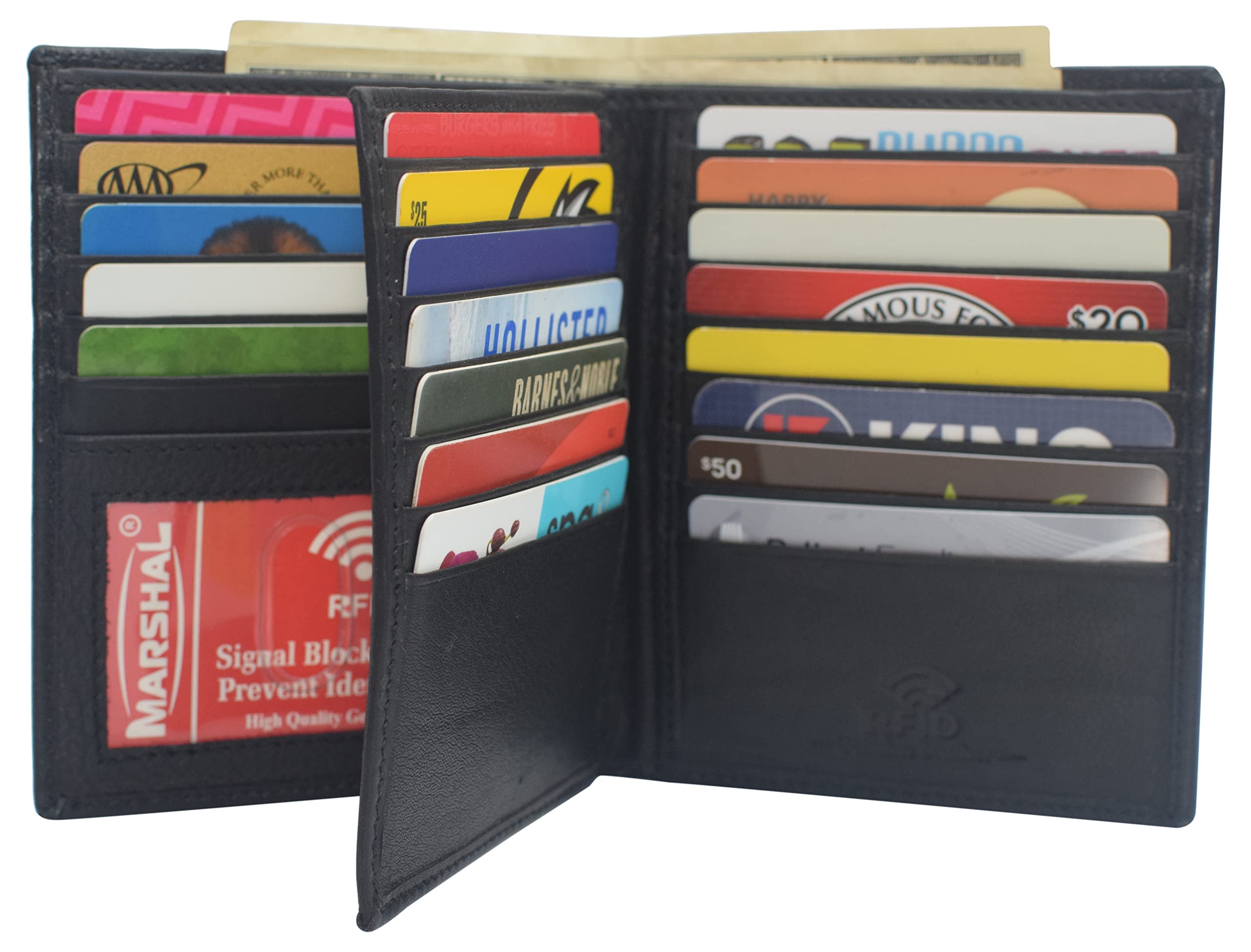 Marshal RFID Blocking Bifold Hipster Multi Credit Card ID Holder Wallet Leather (Black)