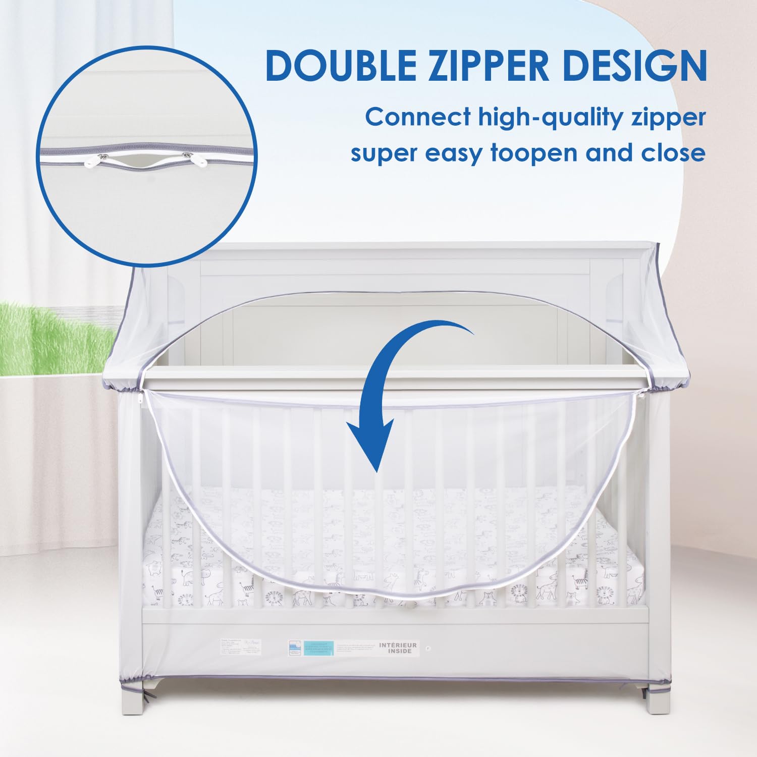 Mosquito Net for Bassinet with 2-Way Zipper Bassinet Cover to Keep Cats Out Mesh Net Cover for Baby (Black)