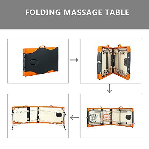ZHYH 3 Sections 185 x 60 x 81cm Foldable Beauty Bed Folding Portable SPA Bodybuilding Massage Table Spa Bed Black
