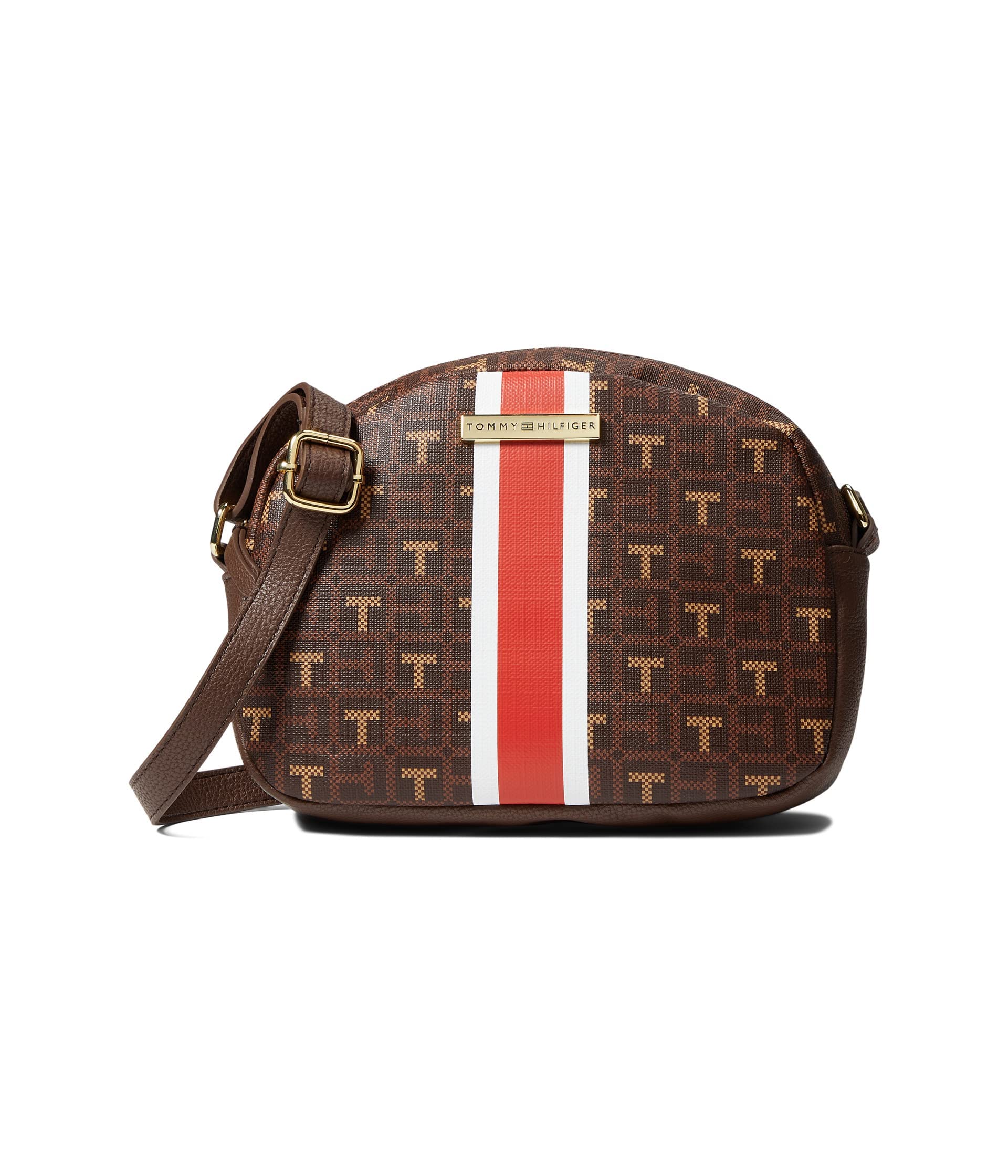Tommy Hilfiger Waverly II-Crossbody-Coated Square Monogram w/Varsity Stripe Chestnut/Heritage Brown One Size